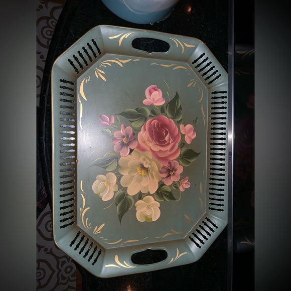 Accents | Vintage Antique Collectible Hand Painted Roses Floral Tray ...